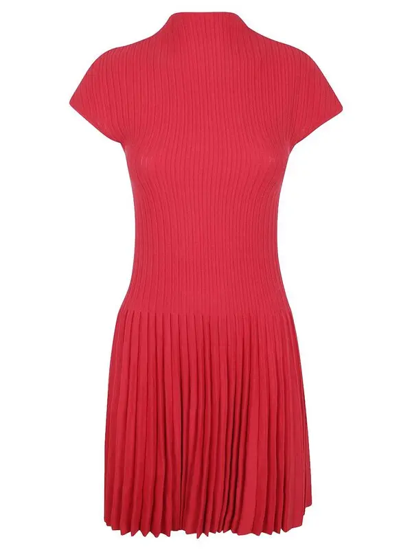 Magda Butrym Ribbed Knit Pleated Dress - Red