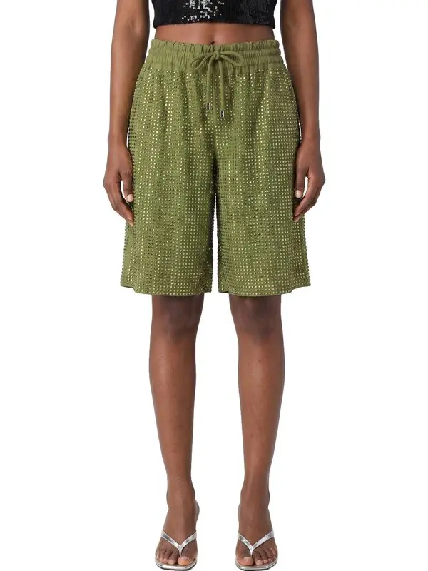 VENUJA High-waisted Knee-length Shorts With Rhinestone Embroidery - Green