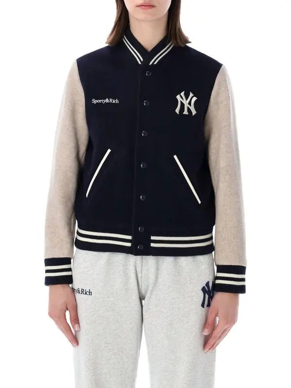 SPORTY & RICH Wool Bomber Jacket - Blue