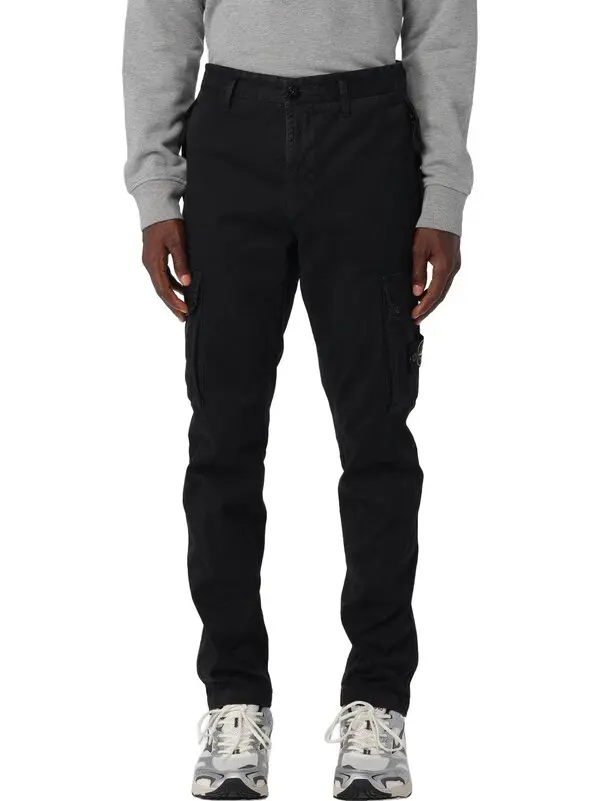 Stone Island Stretch Organic Cotton Cargo Trousers With Compass Logo - Black