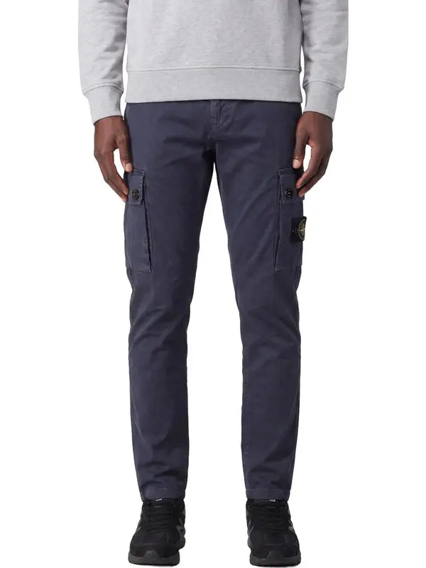 Stone Island Stretch Organic Cotton Cargo Trousers With Compass Logo - Blue