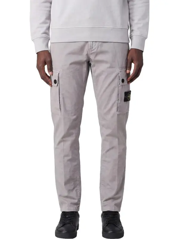 Stone Island Stretch Organic Cotton Cargo Trousers With Compass Logo - Grey