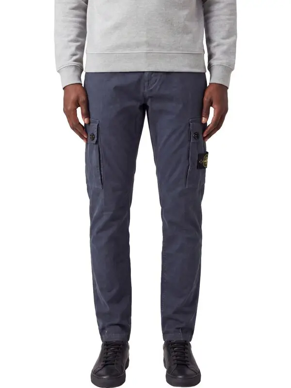 Stone Island Stretch Organic Cotton Cargo Trousers With Compass Logo - Navy