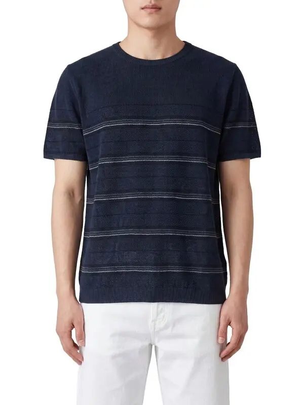 ROBERTO COLLINA Slim Fit Striped Linen Knit T-shirt - Blue