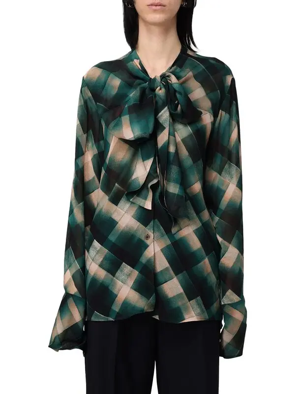 Dries Van Noten Printed Silk Shirt With Neck Tie - Green