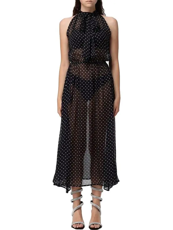 CRIDA MILANO Taormina Polka-dot Silk Chiffon Midi Dress - Black