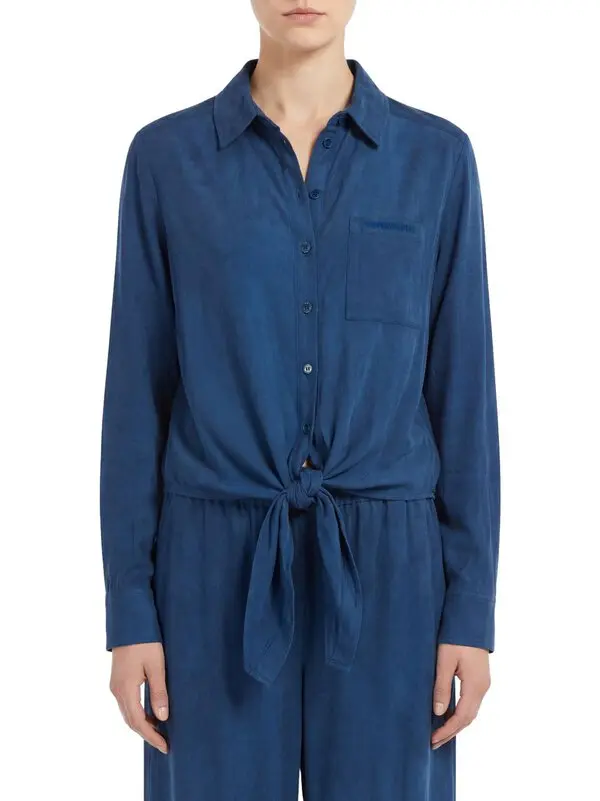 Patrizia Pepe Long Sleeve Button Up Shirt With Front Tie - Blue