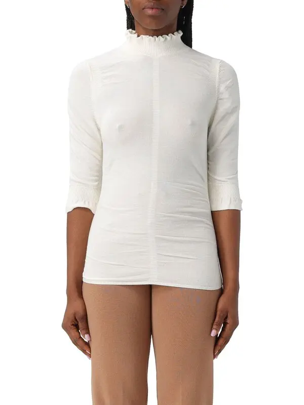 TWINSET Elegant Top With Ruffled Collar And Three-quarter Sleeves - White
