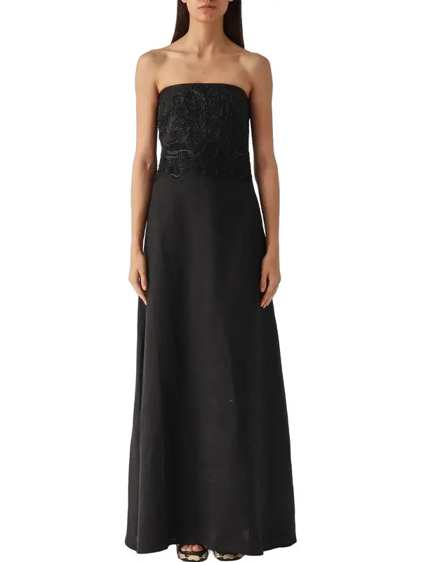 Ermanno Scervino Off-the-shoulder Embroidered Linen Gown - Black