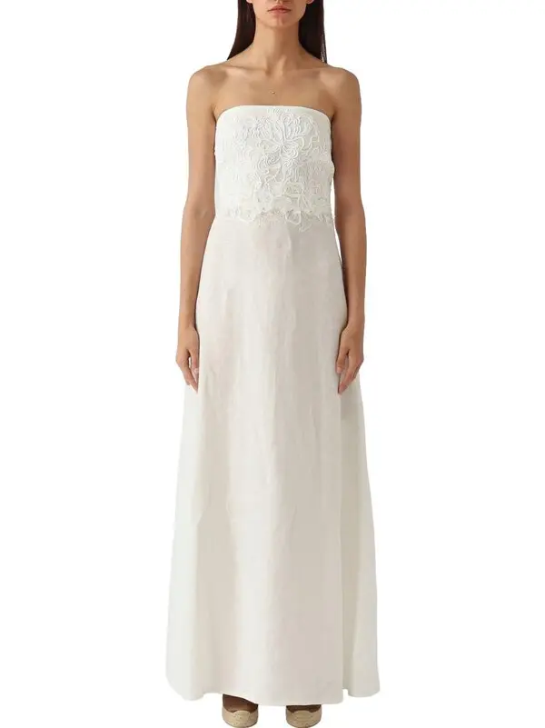 Ermanno Scervino Off-the-shoulder Embroidered Linen Gown - White