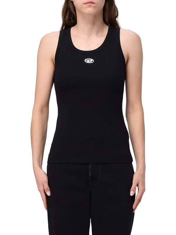 DIESEL® Slim Fit Stretch Cotton Tank Top With Embroidered Oval D Logo - Black