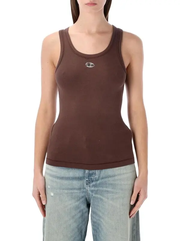 DIESEL® Ribbed Tank Top With Logo Detail - Brown