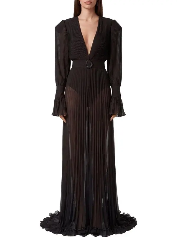 Philipp Plein Crêpe Pleated Maxi Gown - Black