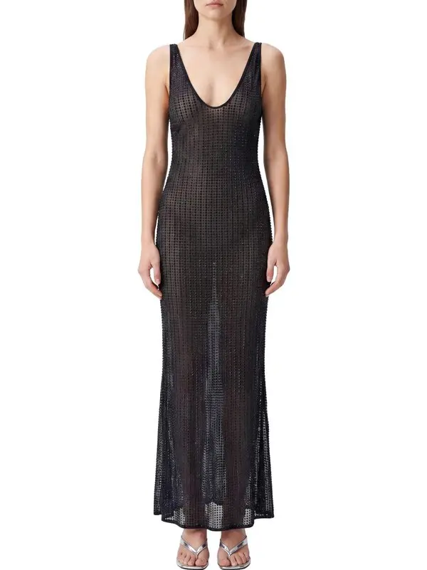 VENUJA Long Off-the-shoulder Evening Gown With Rhinestone Embroidery - Black