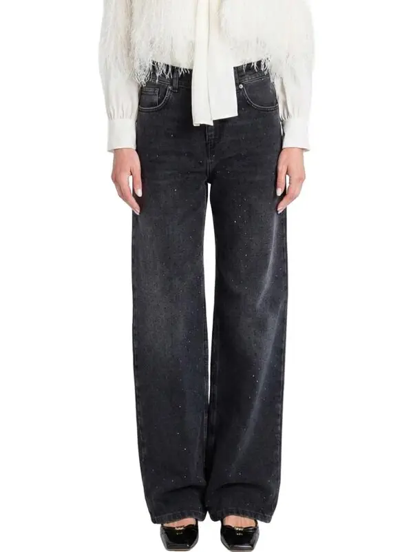 TWINSET Embellished Wide-leg Jeans - Black