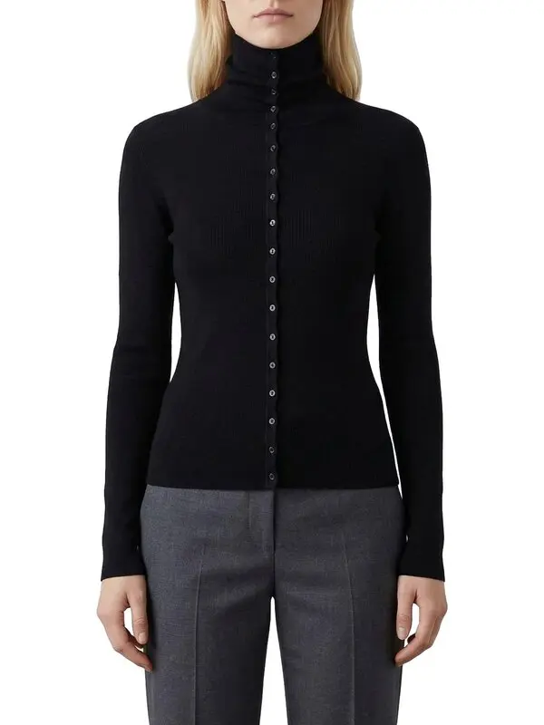 TOTEME Viscose Blend Turtleneck Cardigan - Black