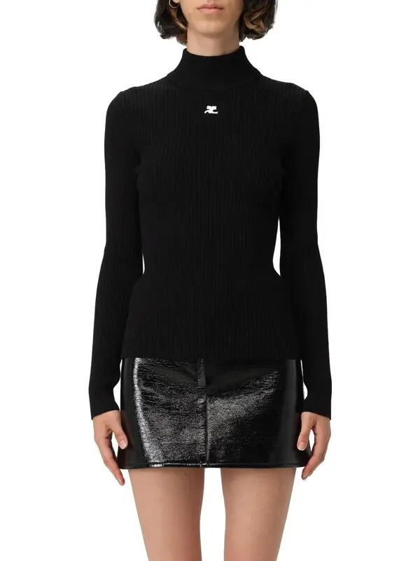 COURREGES Ribbed Turtleneck Top - Black