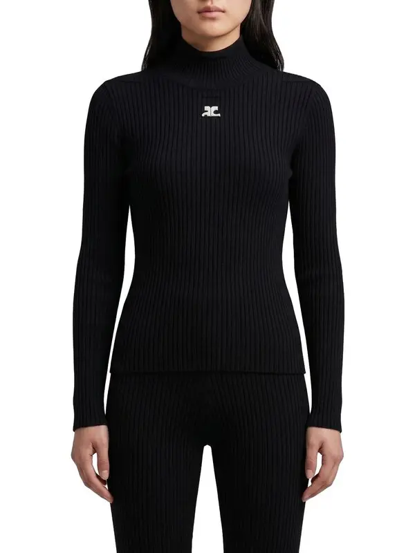 COURREGES Ribbed Turtleneck Top - Black
