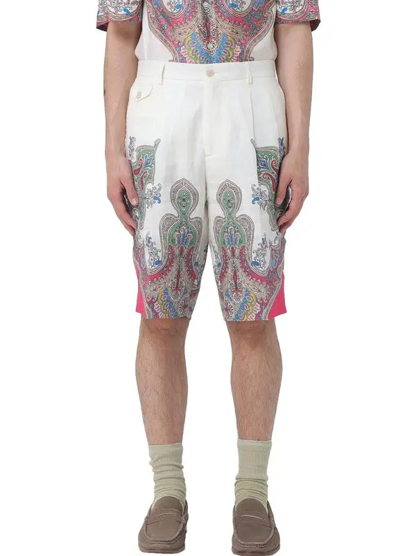 Etro Tailored Linen Shorts With Paisley Print - Red