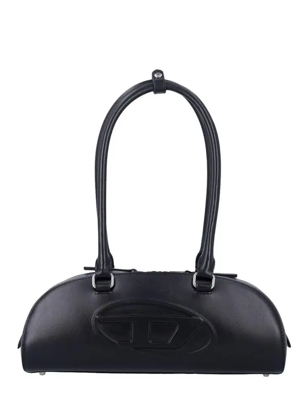 DIESEL® 1dr Dome Smooth Leather Shoulder Bag - Black