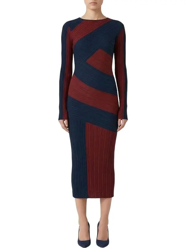 Patrizia Pepe Ribbed Midi Dress With Abstract Two-tone Pattern - Blue