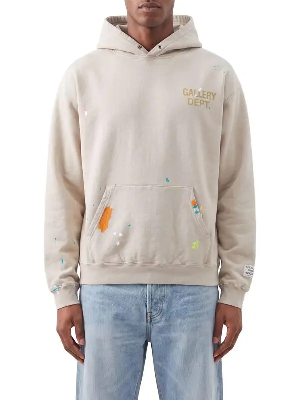 GALLERY DEPT. Relaxed Fit Cotton Logo Print Hooded Sweatshirt - Grey