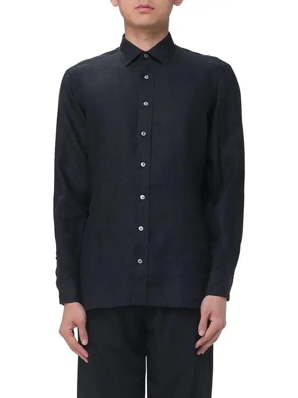 LARDINI Basic Linen Blend Shirt - Black