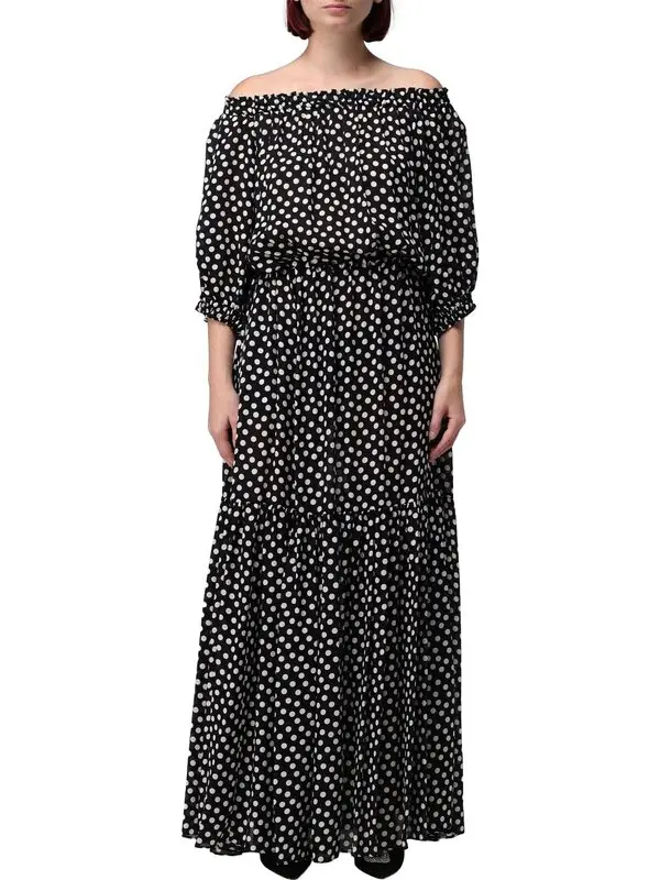 CRIDA MILANO Formentera Polka Dot Maxi Dress - Black