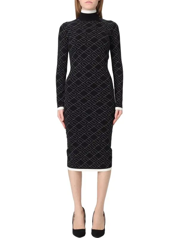 Elisabetta Franchi Geometric Knit Midi Dress - Black