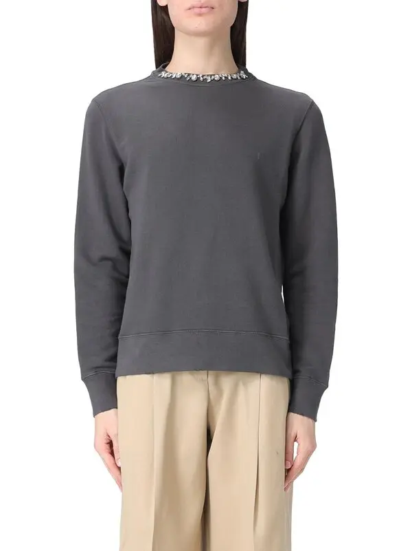 GOLDEN GOOSE Crewneck Sweatshirt With Embellished Collar - Grey
