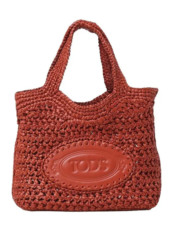 TOD'S Woven Shoulder Bag With Embossed Logo - Brick Red