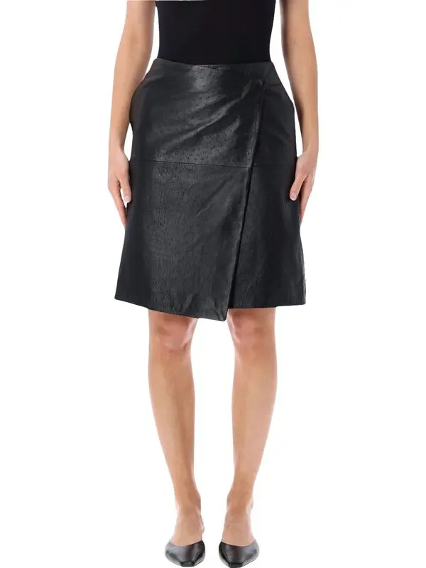 LOU LOU STUDIO Textured Leather Wrap Skirt - Black