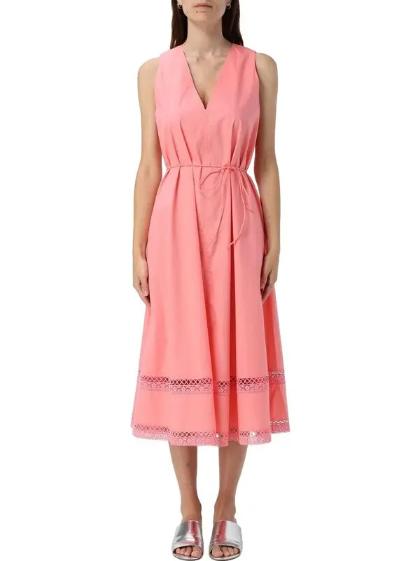 TWINSET Cotton Midi Dress With Embroidered Lace - Salmon