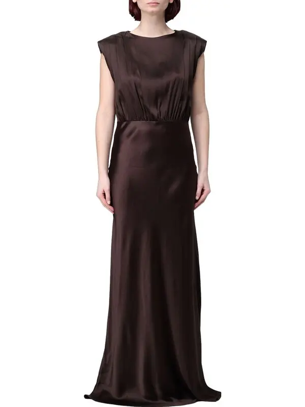 SEMICOUTURE Long Silk Blend Evening Dress - Cocoa