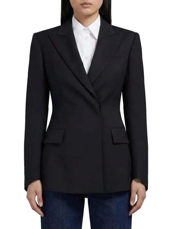 Sportmax Double-breasted Virgin Wool Blazer - Black