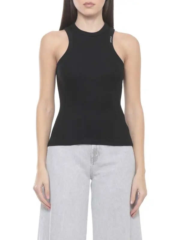 DONDUP Ribbed Cotton Blend Sleeveless Top - Black