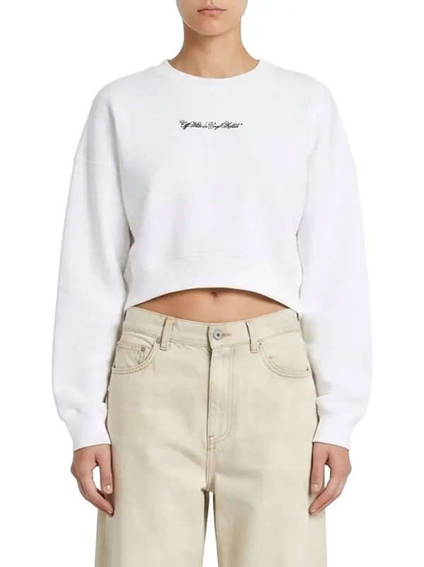 Off-White Cropped Cotton-blend Sweatshirt With Arrow Logo - White