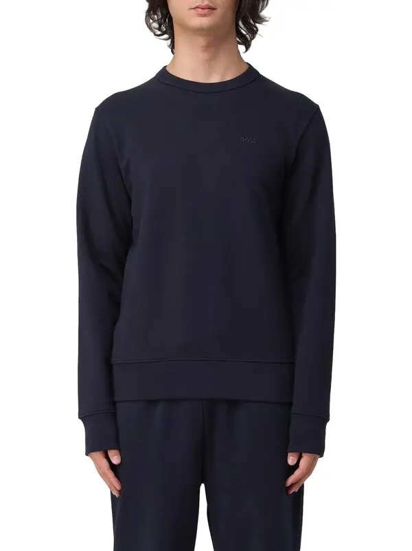 BOSS Embroidered Logo Cotton Crewneck Sweatshirt - Blue