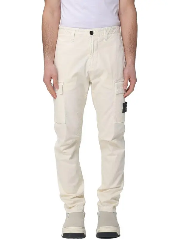 Stone Island Stretch Cotton Cargo Trousers - White