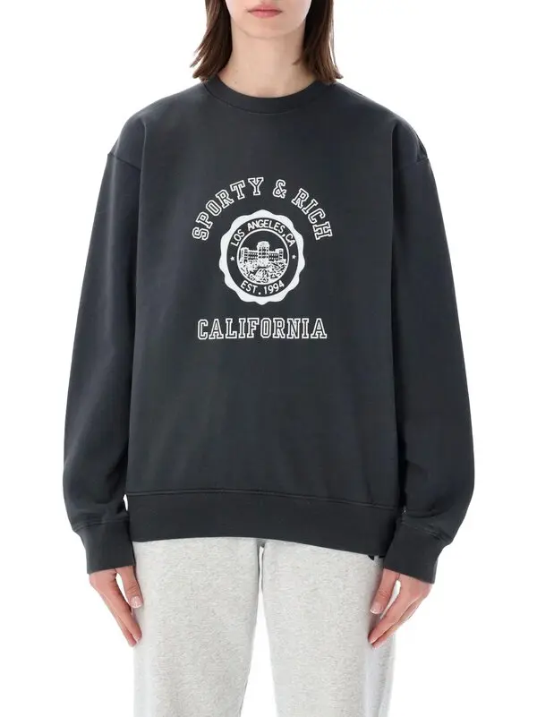 SPORTY & RICH Crewneck Sweatshirt With Logo Print - Black