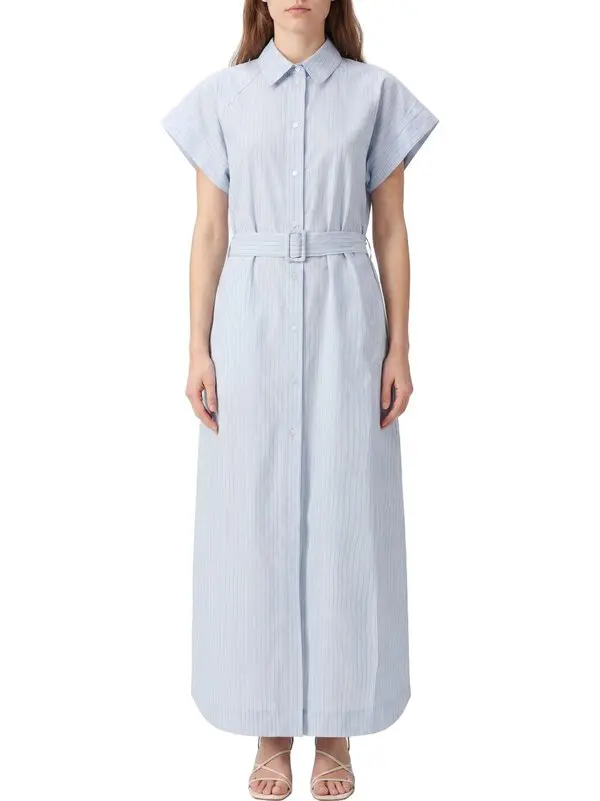 Jacob Cohen Long Belted Shirtdress In Cotton And Cupro Blend - Gnawed Blue