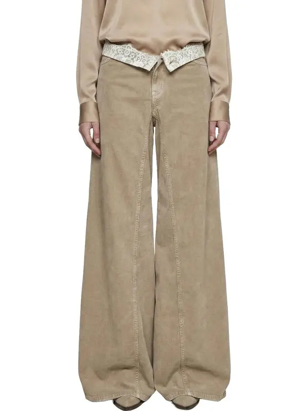Pinko Cotton Denim Jeans With Lace Inserts - Beige