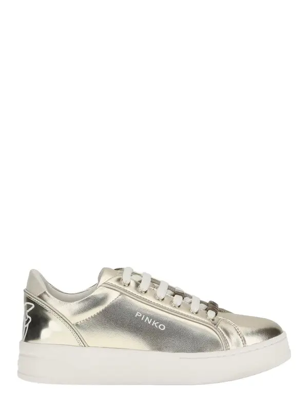 Pinko Iris 01 Laminated Leather Lace Up Sneakers - Platinum