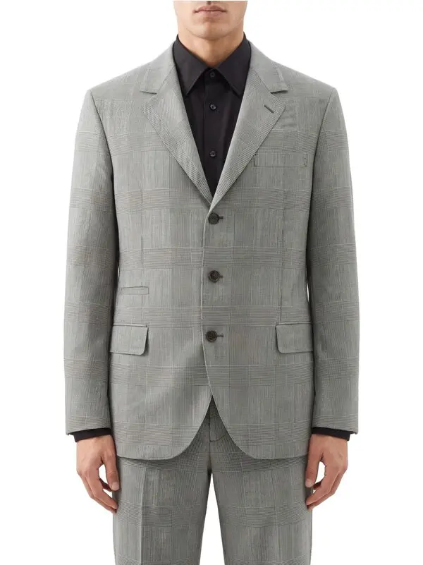 Brunello Cucinelli Prince Of Wales Single-breasted Virgin Wool Blazer - Grey