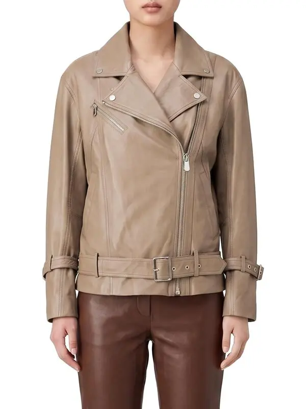 Pinko Leather Biker Jacket - Beige