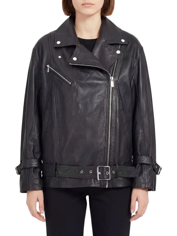 Pinko Leather Biker Jacket - Black