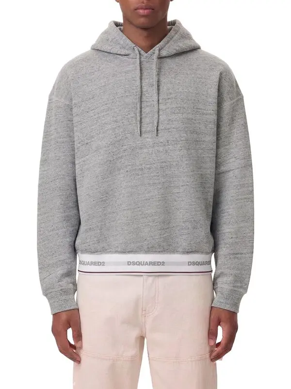 Dsquared2 Cotton Hoodie With Jacquard Logo Band - Grey