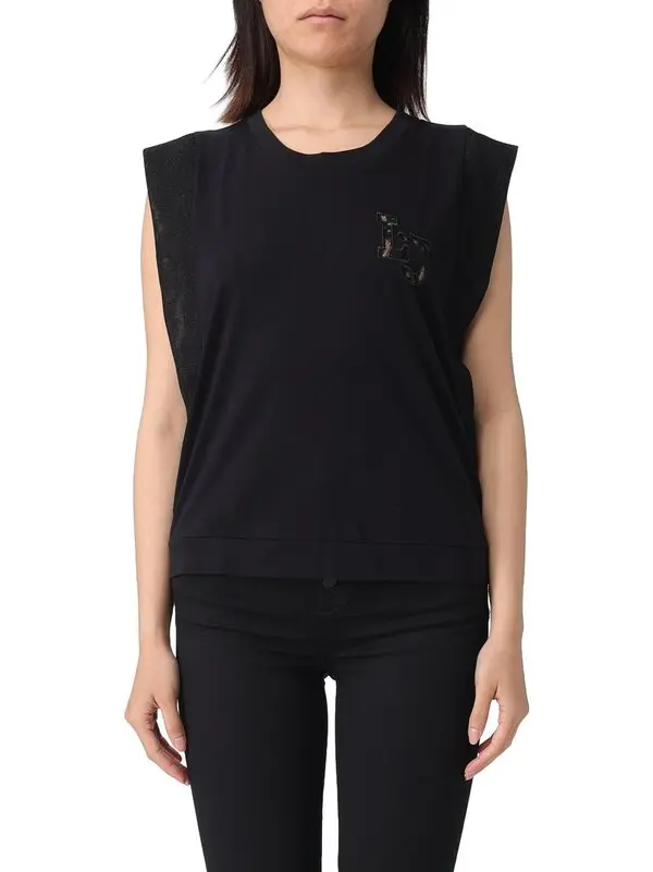 Liu Jo Cotton T-shirt With Rhinestone Logo - Black