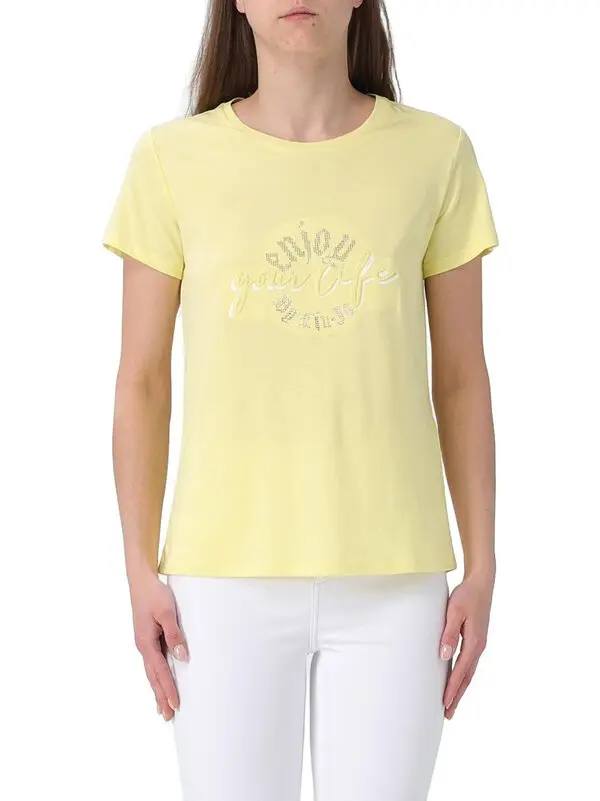 Liu Jo Cotton T-shirt With Rhinestone Logo - Yellow