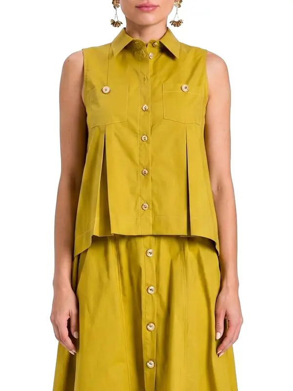 TWINSET Sleeveless Stretch Cotton Shirt - Green
